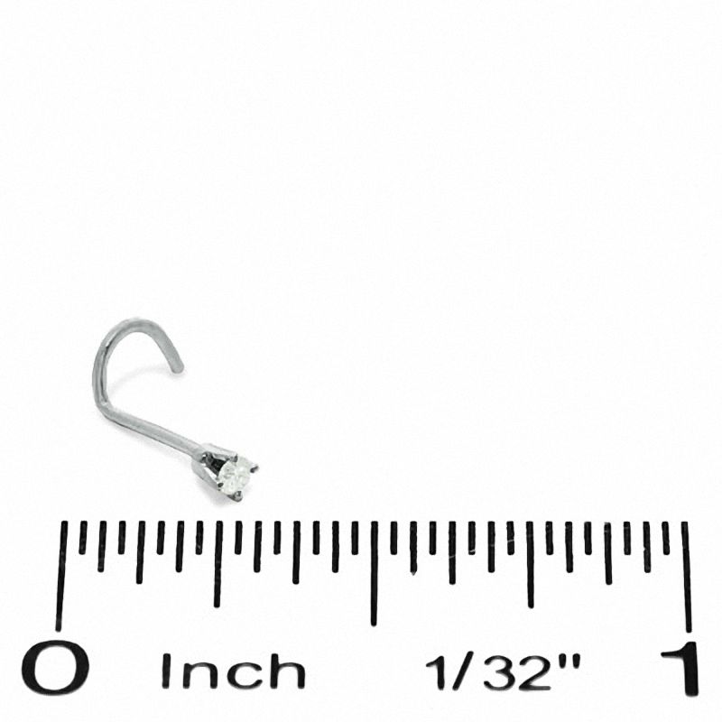 14K Semi Solid White Gold Diamond Accent Round Screw Nose Stud 22G