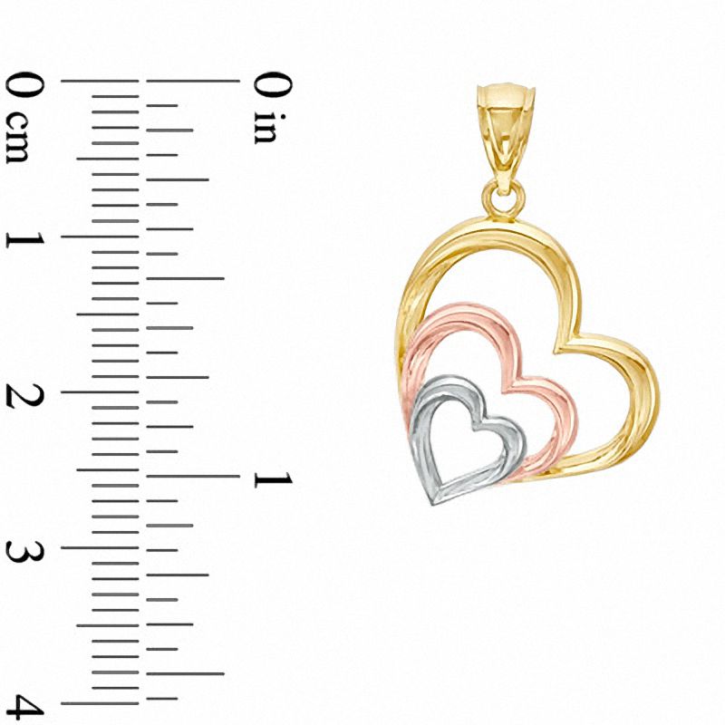 Tilted Triple Heart Tiered Tri-Tone Necklace Charm in 10K Solid Gold ...