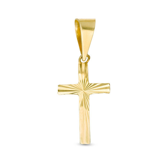 Diamond Cut Cross Necklace Charm in 10K Gold