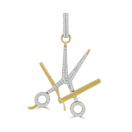 1/4 CT. T.W. Diamond Scissor Shears and Straight Razor Barber Necklace ...