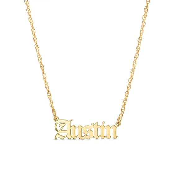 Standard Gothic-Style Name Necklace in White or Yellow Gold (1 Line ...