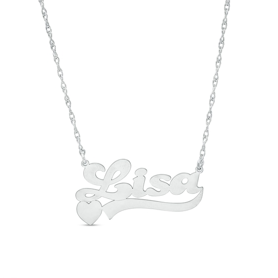 Large Script Name with Heart and Ribbon Necklace in Sterling Silver (1 ...