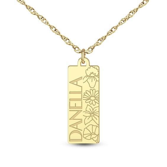 Birth Flower and Name Tag Pendant Necklace | Banter